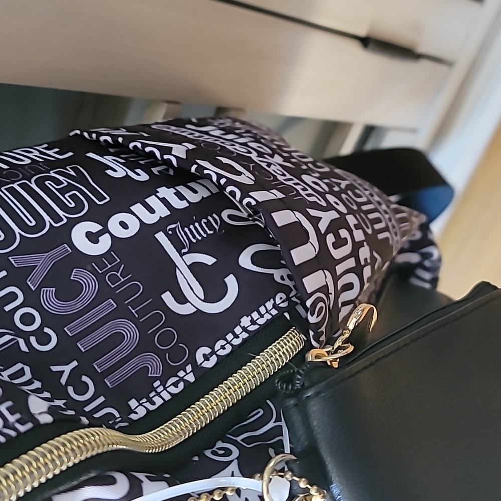 Juicy Couture Backpack Black & White Signature Logo - Gem